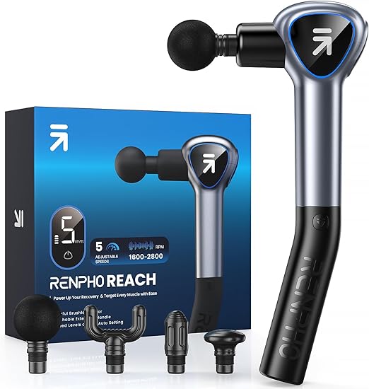 RENPHO Reach Massage Gun, Upgrade Extension Handle Percussion Massage ...