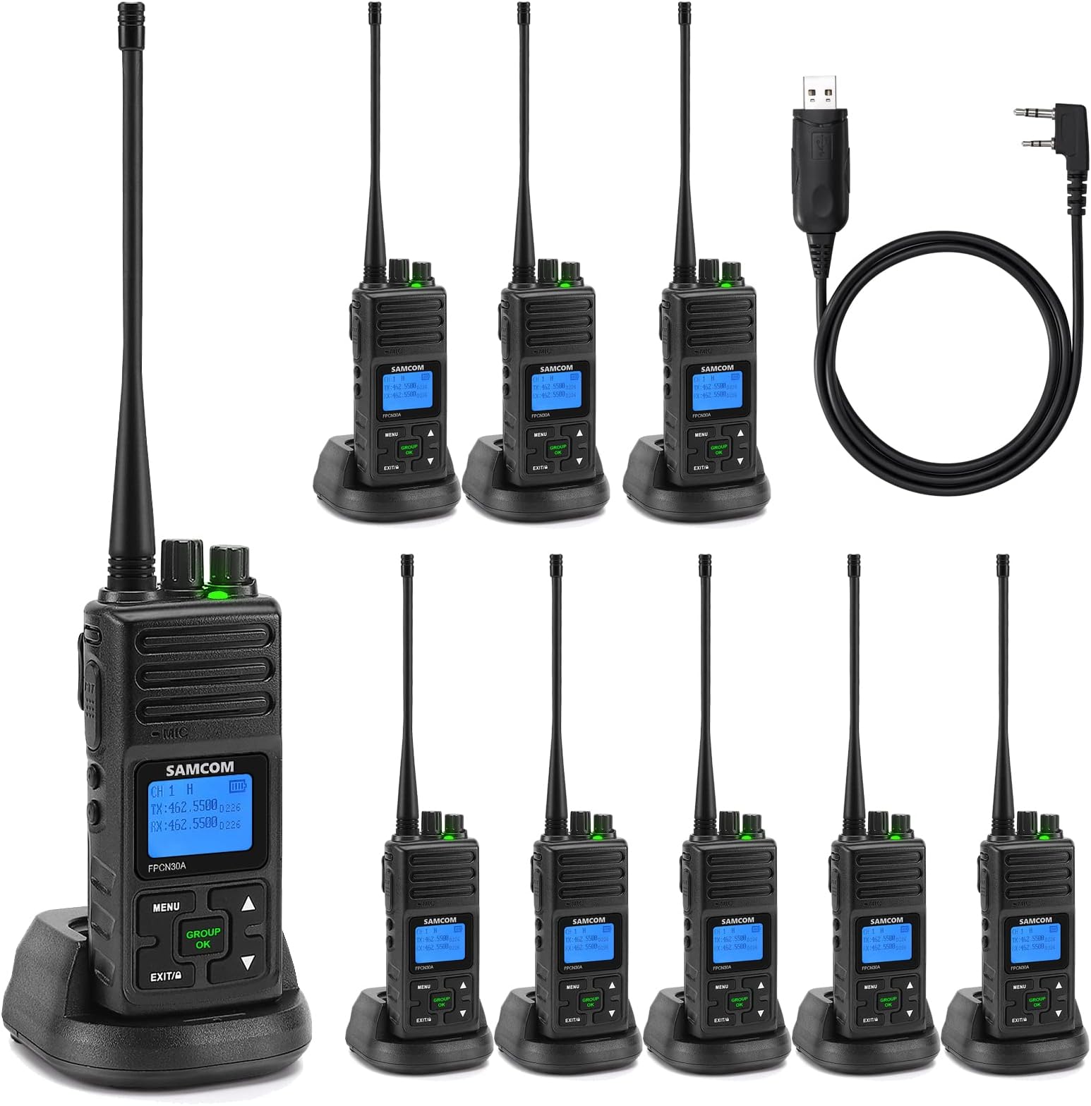Amazon.com: SAMCOM 2 Way Radios Walkie Talkies 9 Packs with Programmable Cable : Electronics