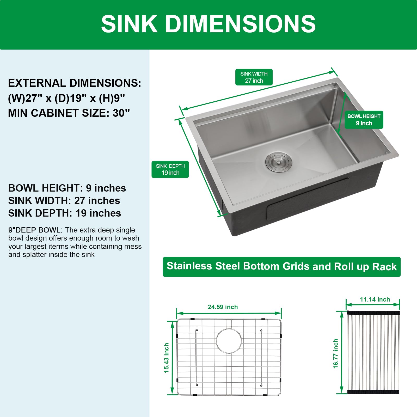 Snapklik.com : Talllor 27 Kitchen Sink Undermount 27"x19" Stainless ...