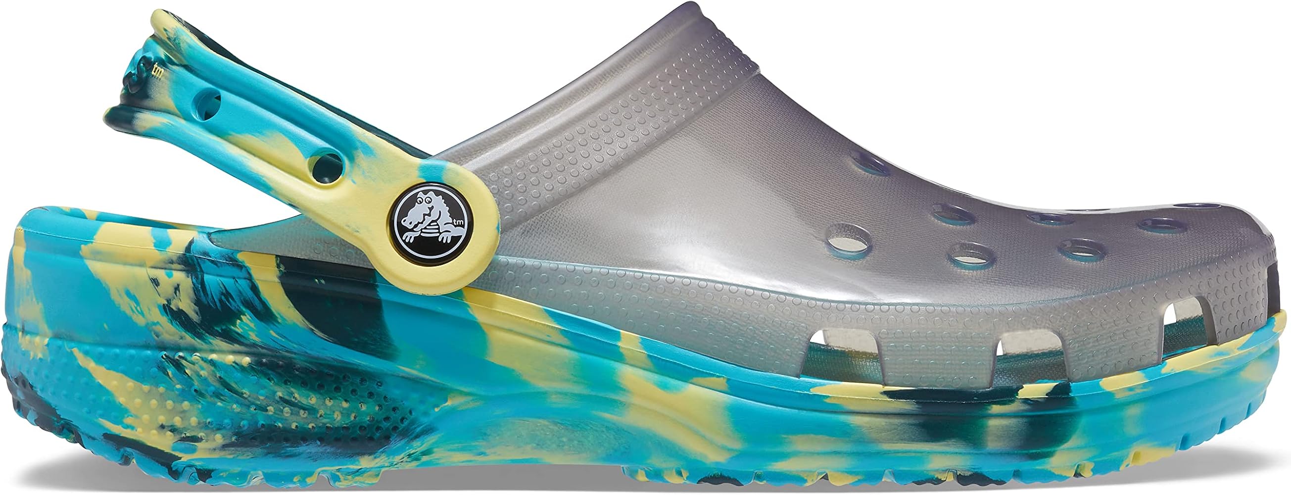 Crocs Unisex Men's and Women's Classic Translucent Clog, Black/Multi, 7 US