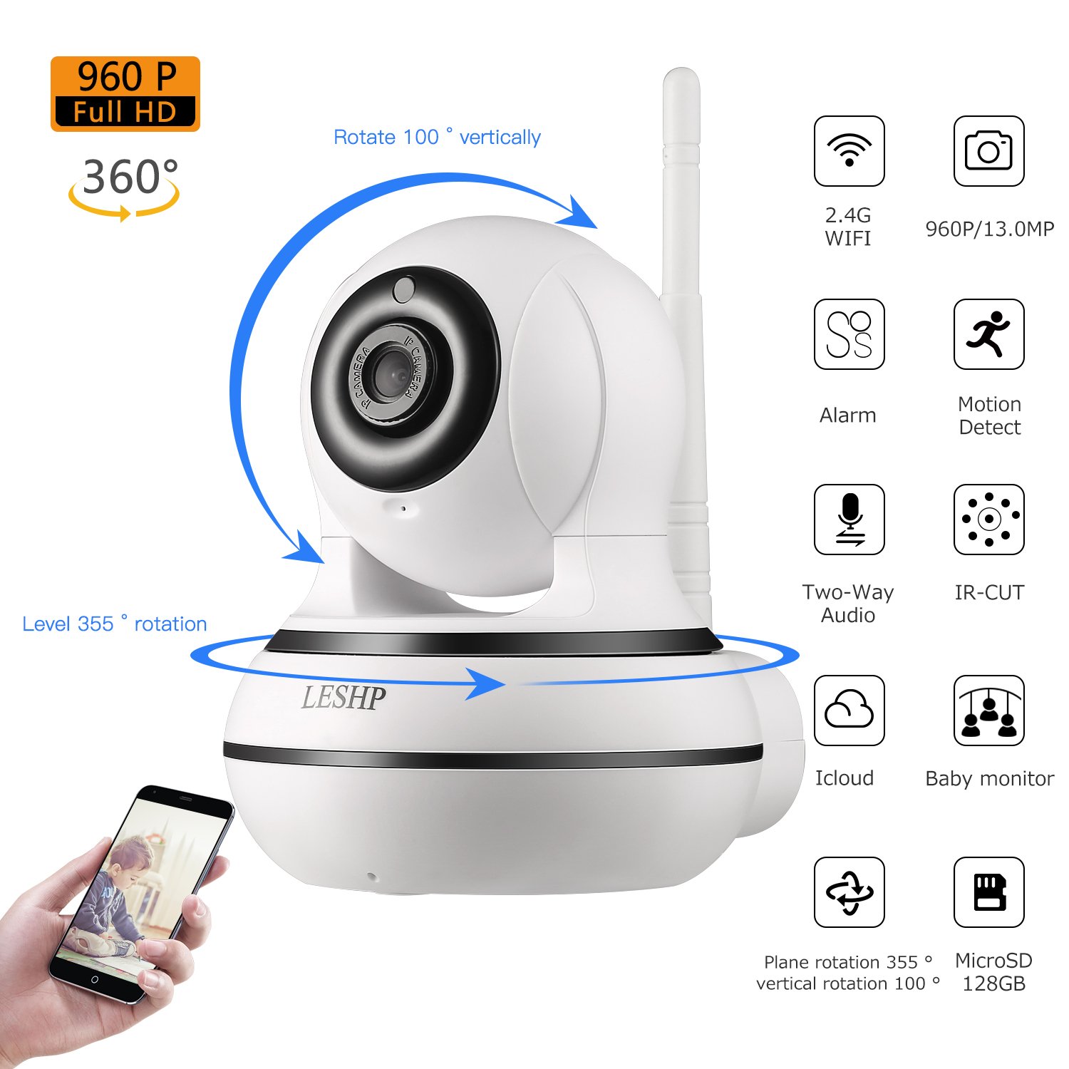 Buy IP Camera, LESHP 960P Wireless WIFI HD P2P Pan Tilt IP Cam Home ...