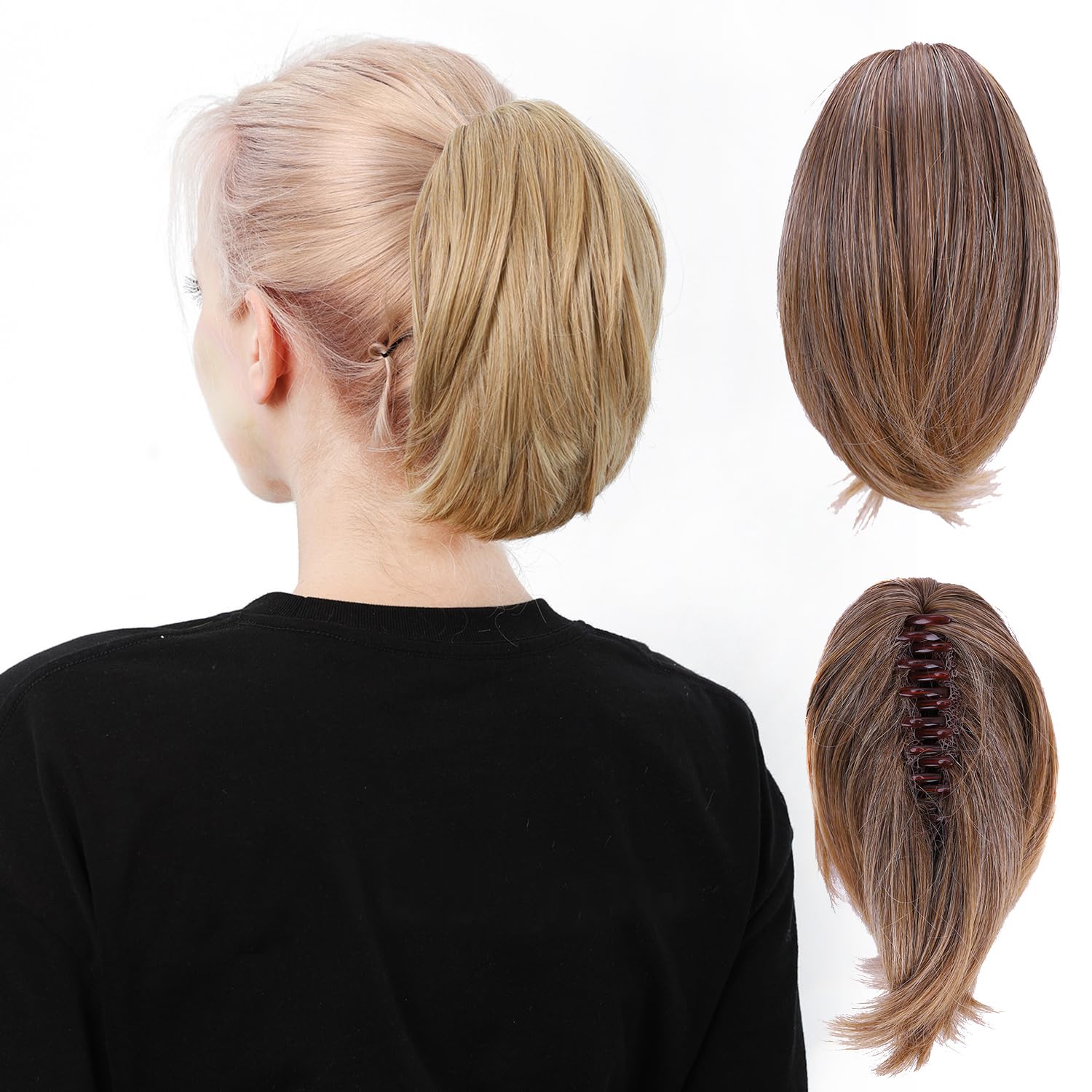 Amazon.com : DAYCEN Straight Ponytail Hair Extension, Short Claw Sleek ...