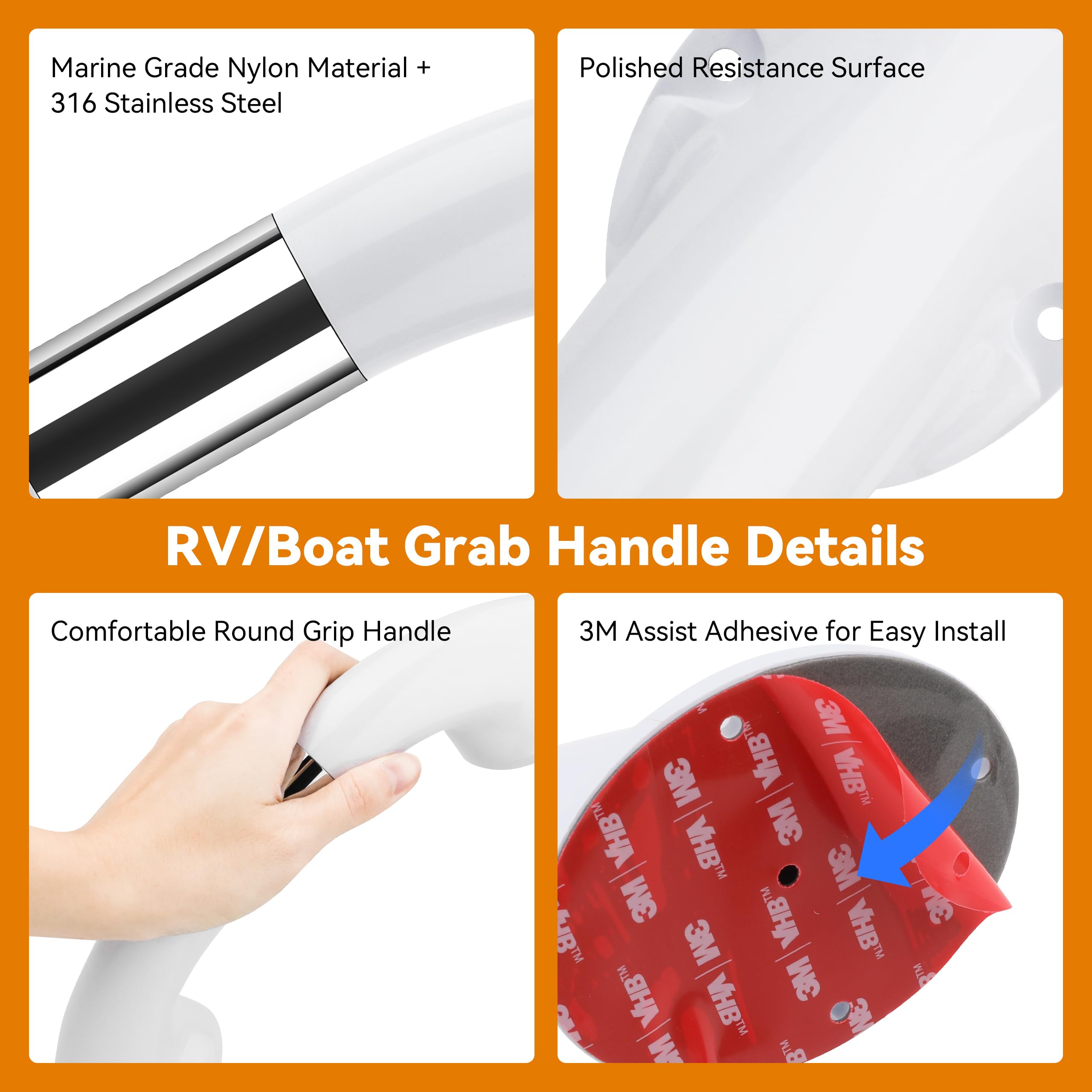 Snapklik.com : 12" RV Door Handle - Boat Grab Bar, Marine Grab Handle ...