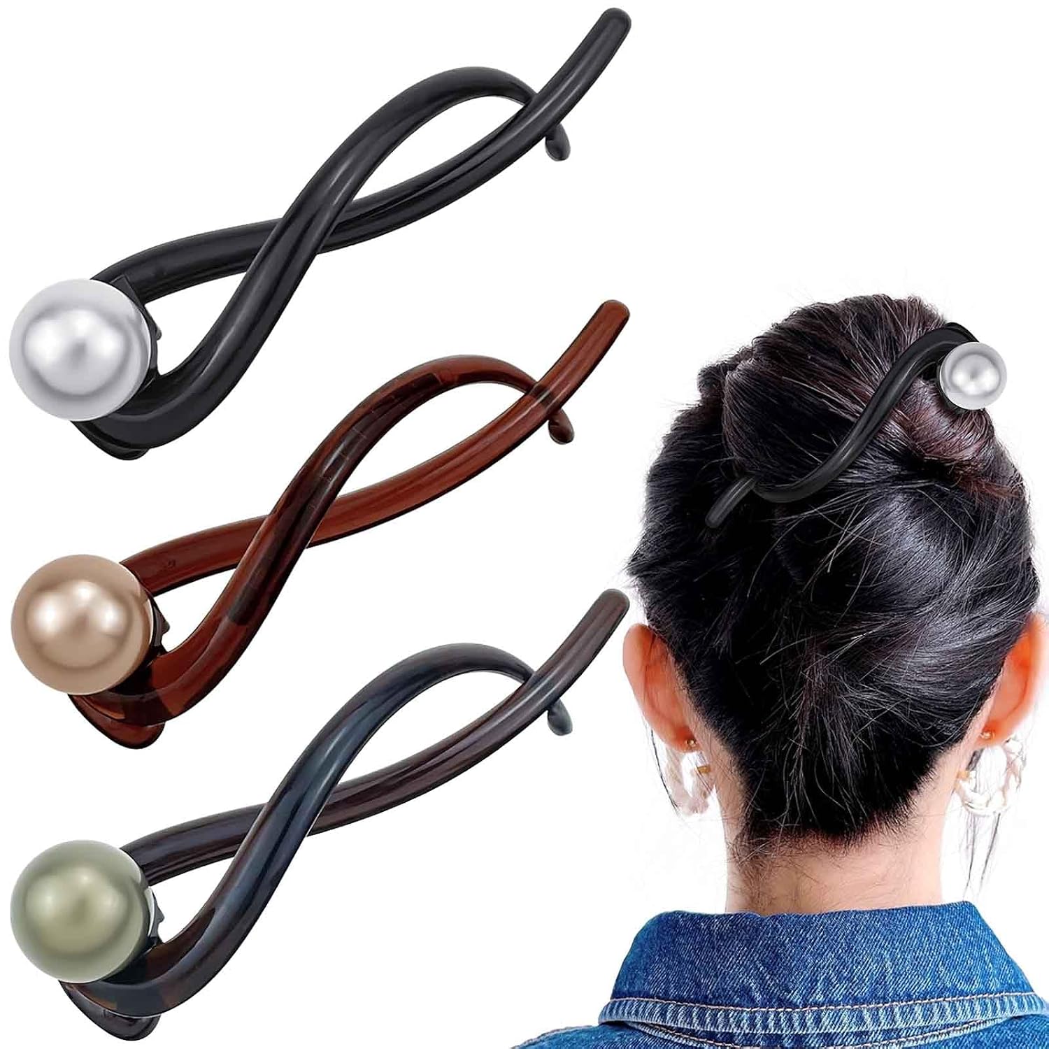 Amazon.com : 9Pcs Elegant Pearl Banana Clips French Twist Hair Pins ...