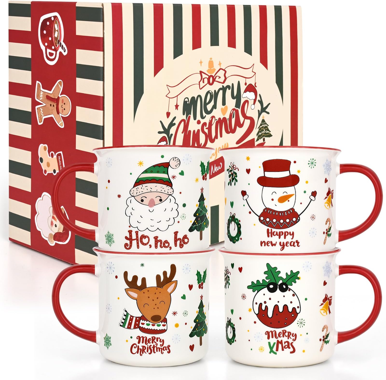 Amazon.com: Yaomiao 4 Pcs Christmas Mugs with Santa Hat Lid and Spoon ...