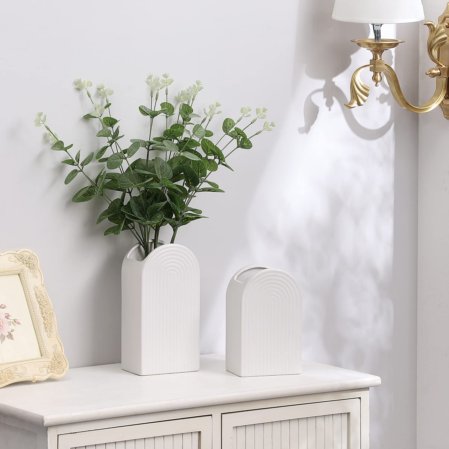 White Vases, Set of 2 Vases, 8â€?â€‹ Tall White Ceramic Vase and 6.5â ...