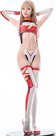 Amazon.co.jp: [LOST-G] セクシー 光沢 ハイレグ水着 ニーハイ タイツ 手袋 シンプル RQ レースクイーン コスチューム レディースcosplay 大人用 水着 ...