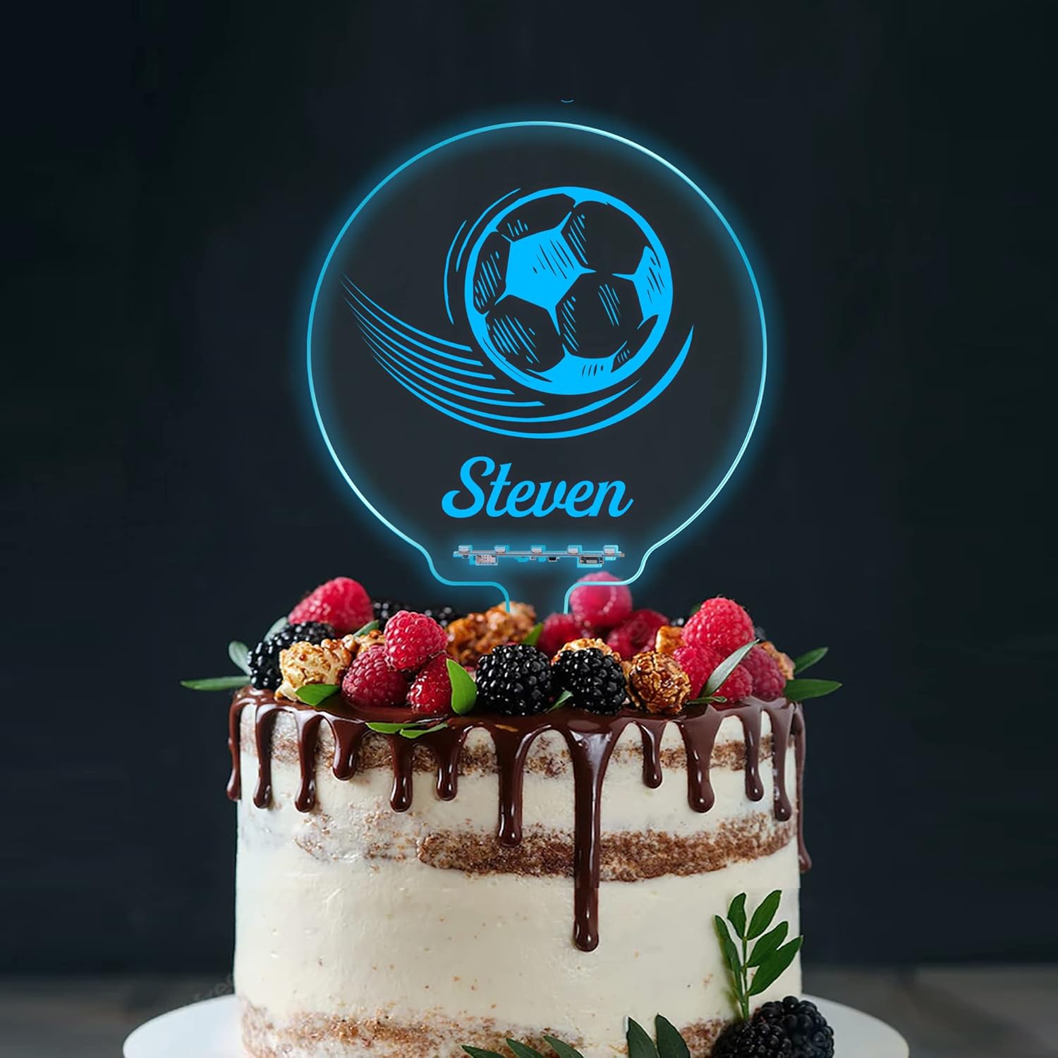 Personalised Cake Topper 7 Colors Light Up Cake Topper Football Cake ...