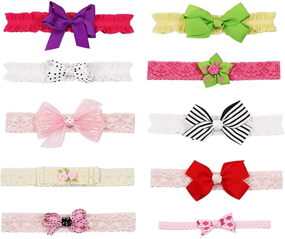 Amazon.com: Bundle Monster 10 piece Soft Lace Infant Toddler Baby Bow ...