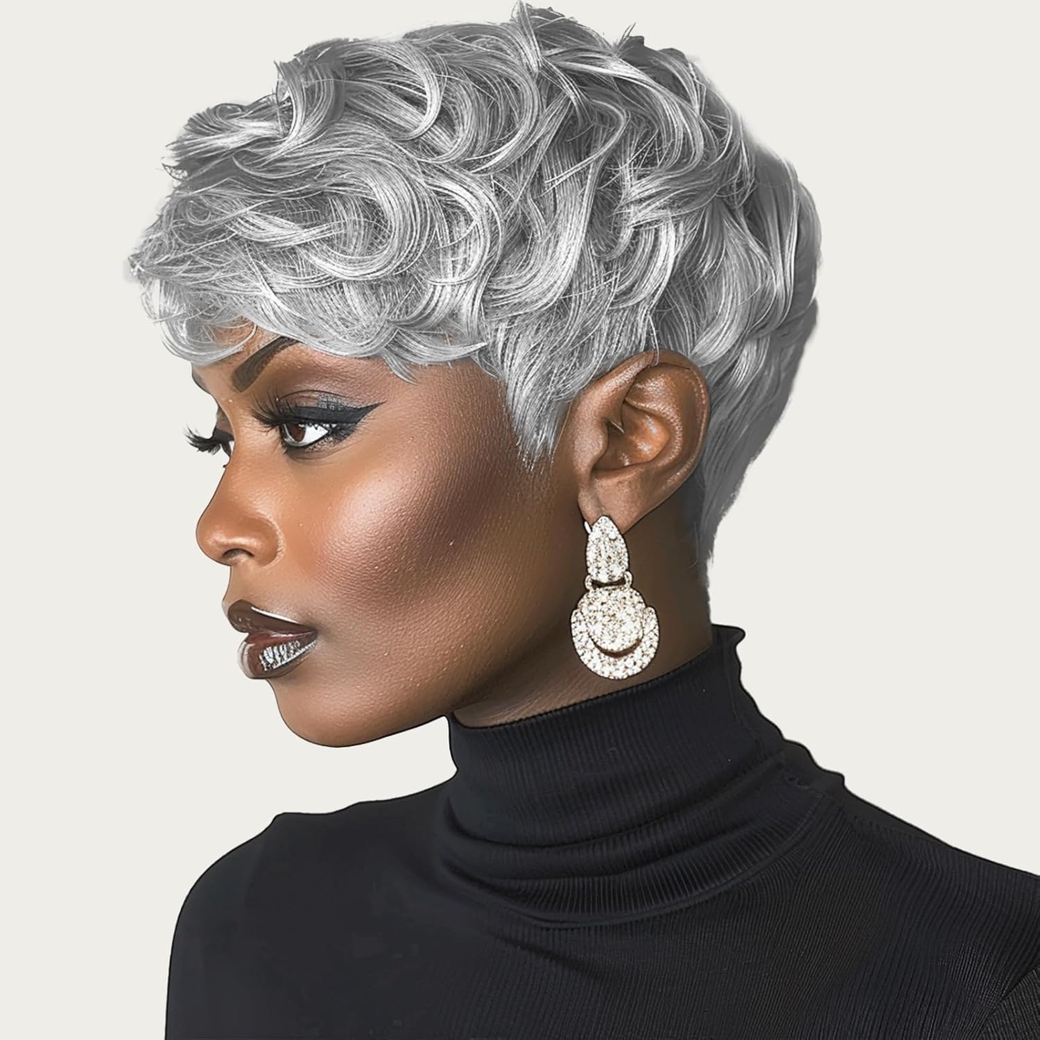 Amazon.com : BOBCOO Short Gray Wigs For Black Women Grey Curly Pixie ...