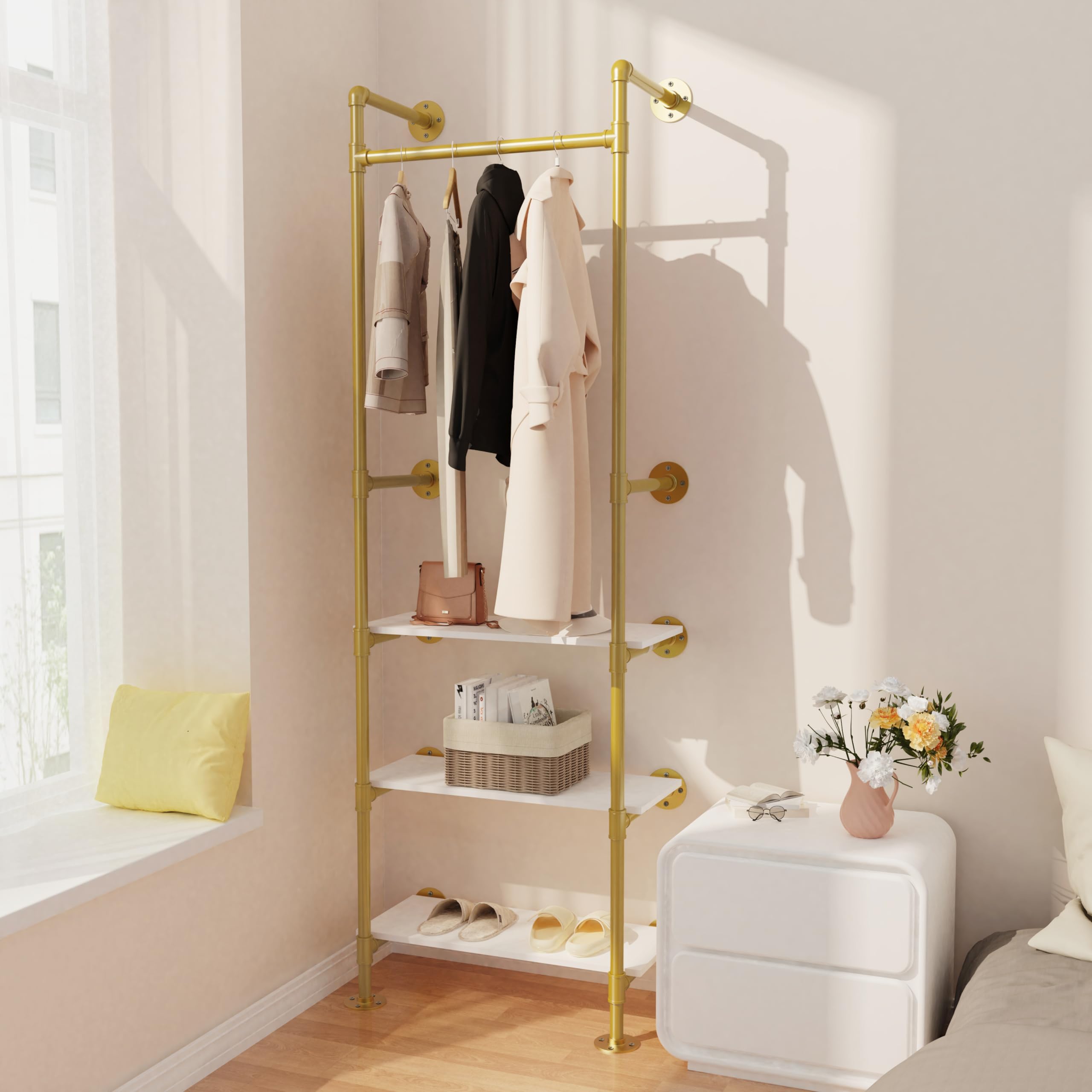 Amazon.com: BORWART Wall Mounted Gold Clothes Rack: Gold Pipe Clothing ...