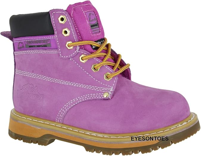 Ladies Work Pink Leather Safety Steel Toe Cap Trainer Hiking Boots UK 4 ...