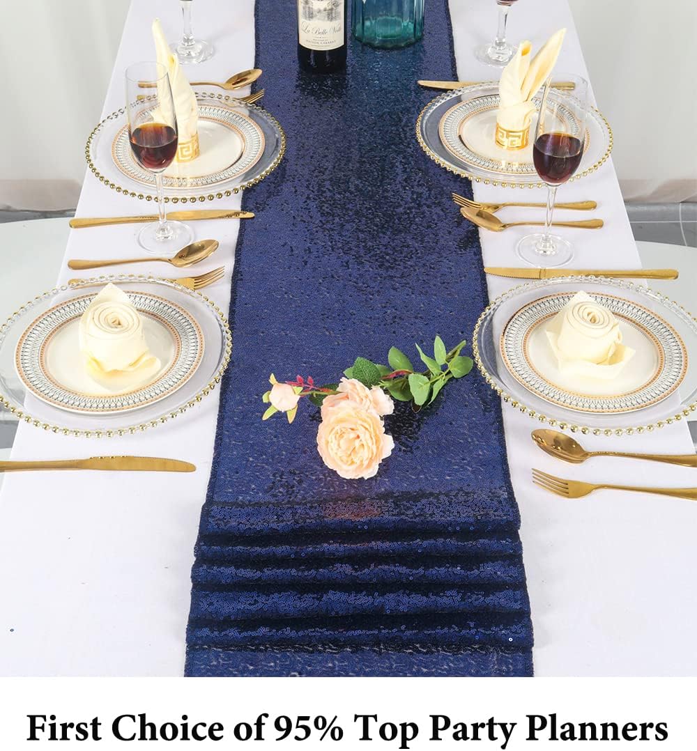 DUOBAO Table Runner Navy Blue 14x72-Inch Wedding Table Runners Sequin ...