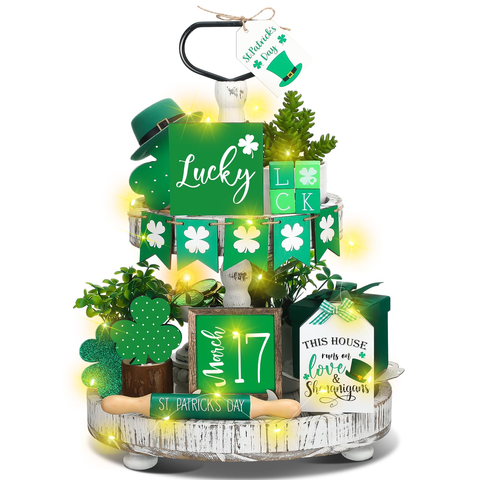 Amazon.com: Beeveer 15 Pcs St Patrick's Day Tiered Tray Decor Irish ...