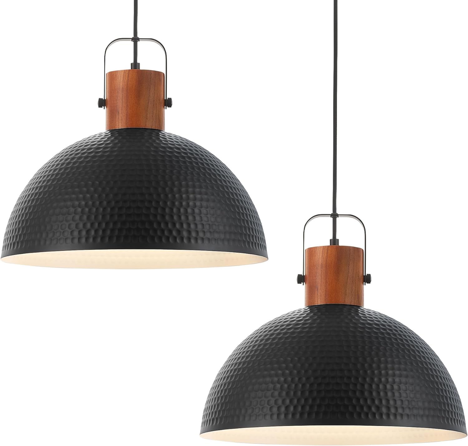 ELYONA 2 Pack Large Ash Wood Hammered Pendant Light Fixtures 16 Inch ...