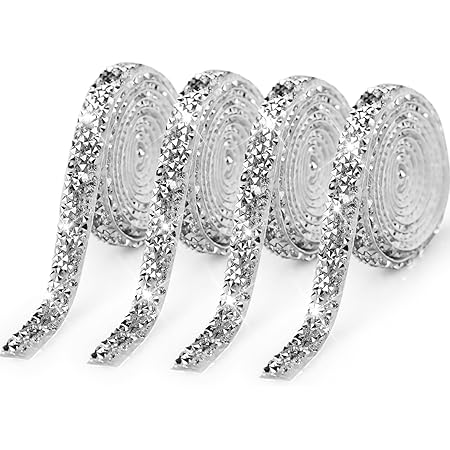 4 Rolls Crystal Resin Rhinestone Ribbons Self-Adhesive Ribbon Roll ...
