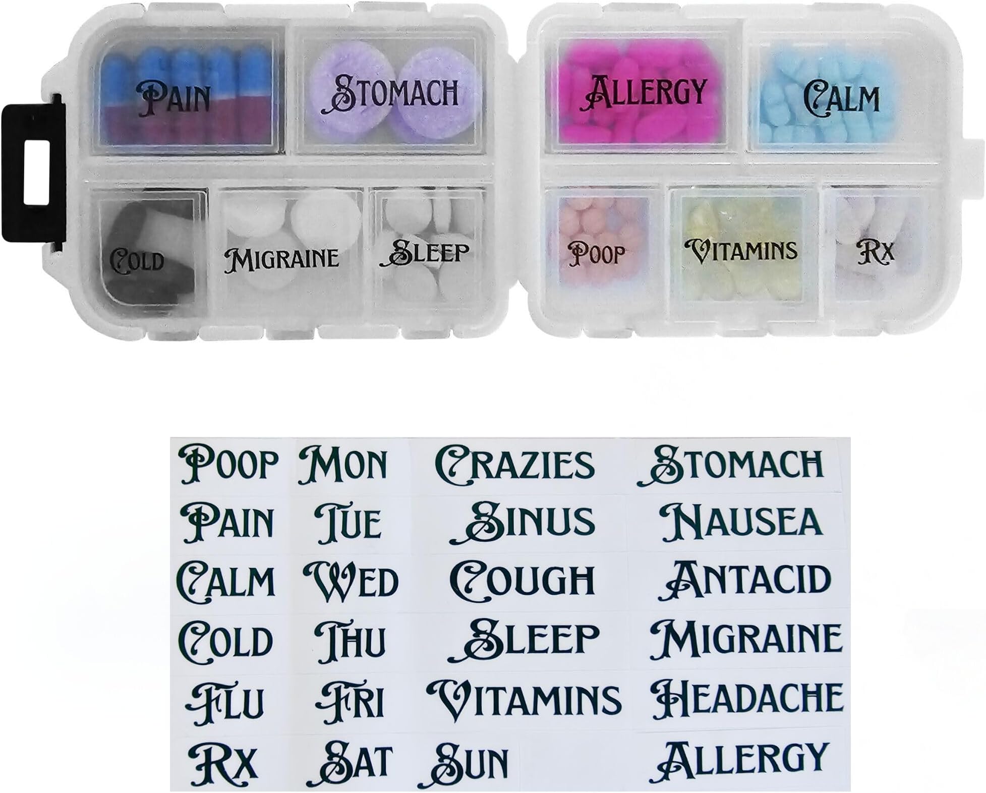 Amazon.com: Pill Box with Sticker Labels - 10 Compartments Daily Pill ...