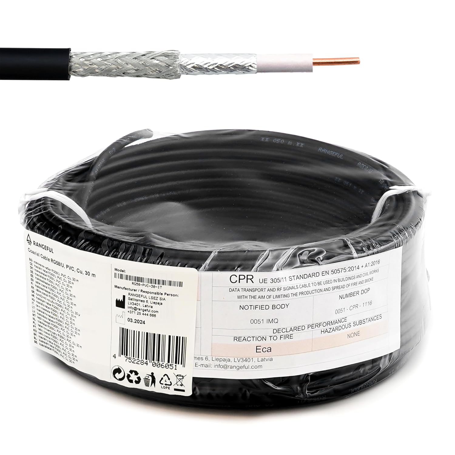 Amazon.com: RANGEFUL RG58 Coaxial Cable 30m 98ft — Low Loss 50ohm RF ...