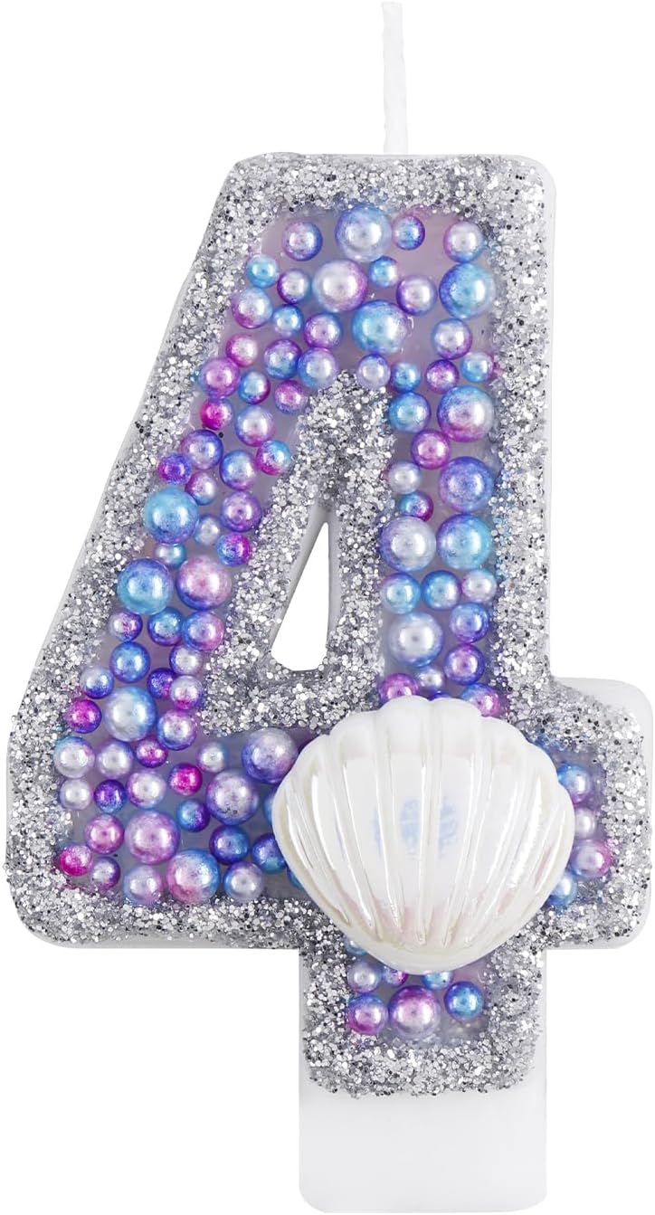 Amazon.com: Girls Glitter 4 Birthday Number Candle, Pink Shell Sequins ...