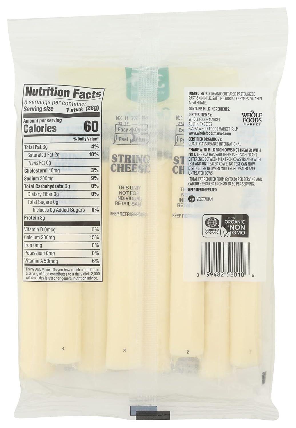 365 By Whole Foods Market, Mozzarella String Light Organic 8 unidades ...