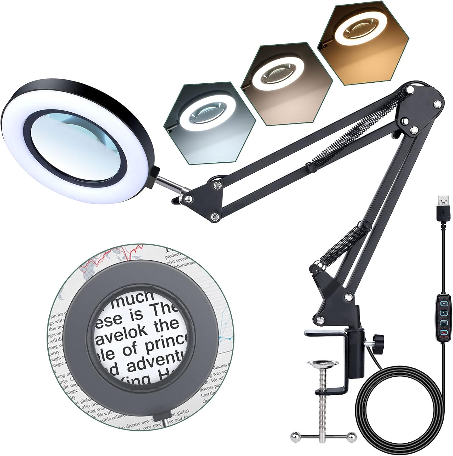 10X Desk Magnifying Glass Lamp Magnifying Glass With Light And Stand 3 