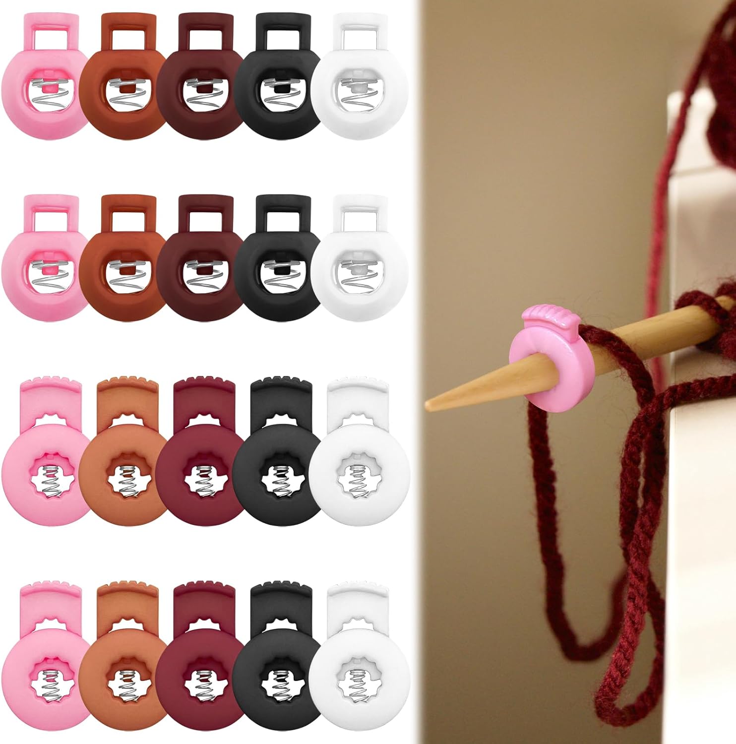 Amazon.com: 20PCS Knitting Needle Stoppers Round Plastic Cord Locks ...