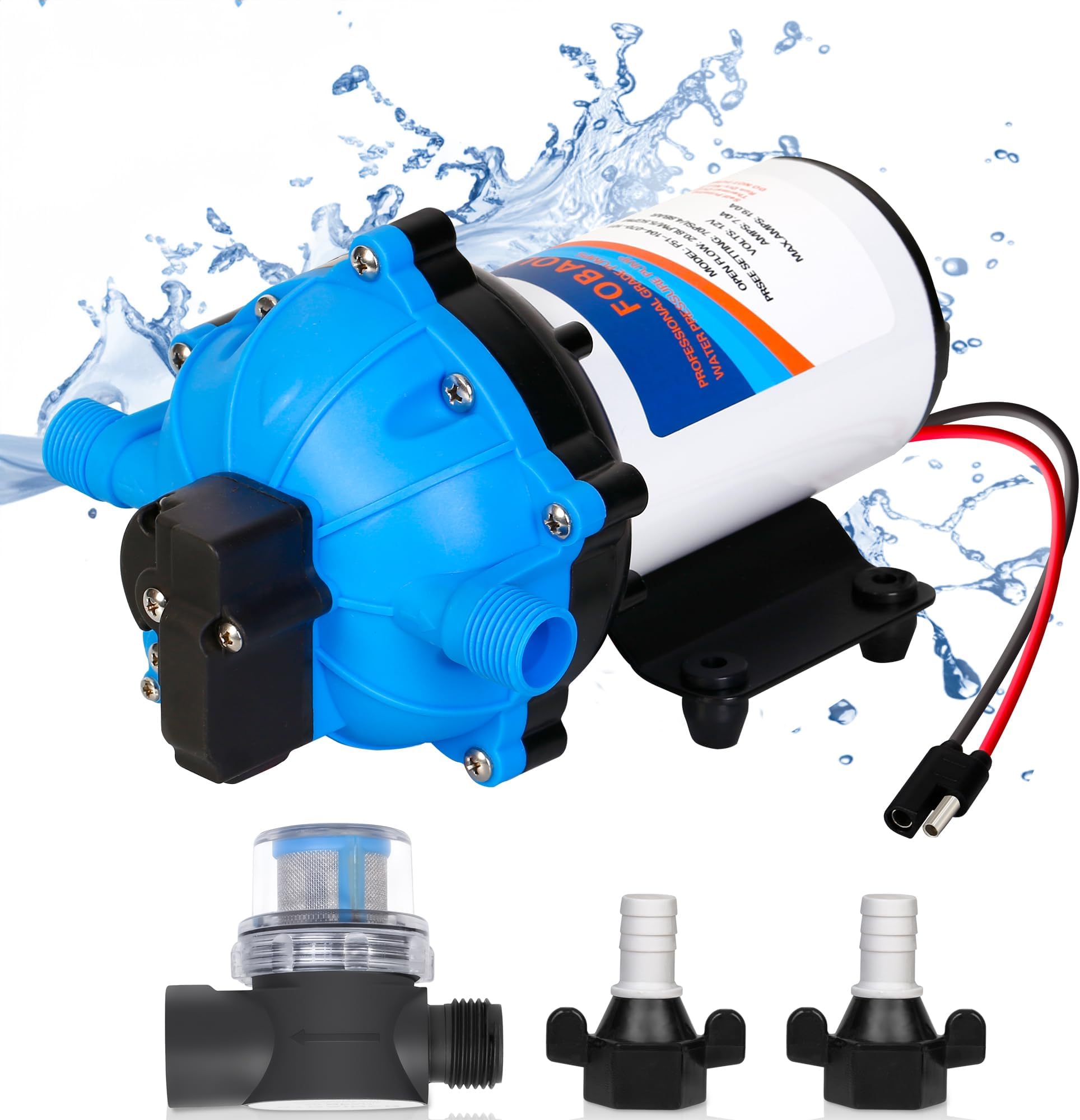 RV Water Pump, Upgraded 5.5 GPM 70 PSI 12V Water Pump with Pressure ...