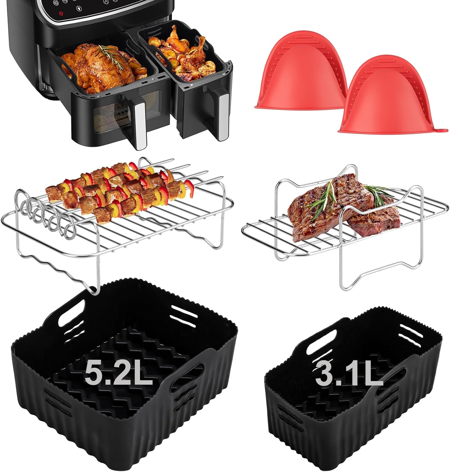 Air Fryer Accessories Compatible for Tefal 5.2L/3.1L, Lakeland 5L/3L, Tower T17099 5.2L/3.3L ...