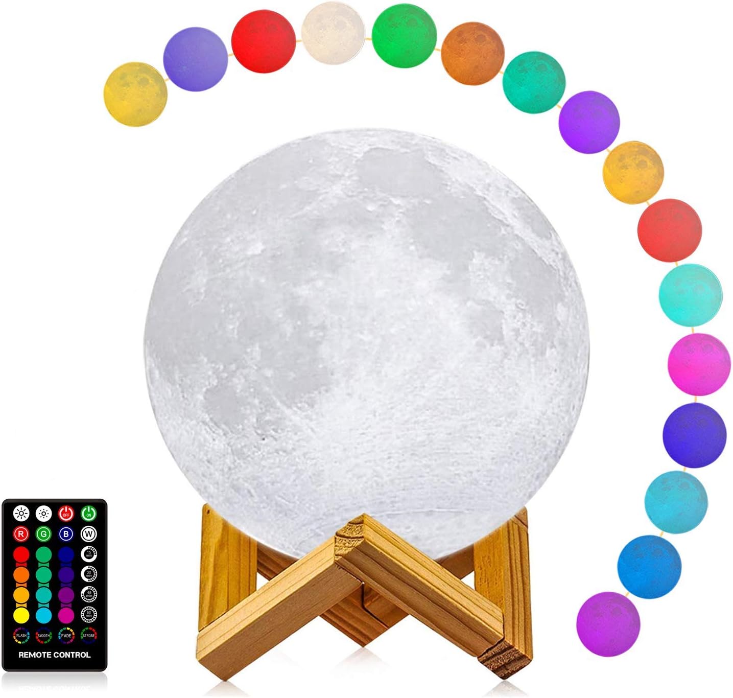 LOGROTATE Moon Lamp, 3D Printing 16 Colors LED Night Light, Moon Light ...