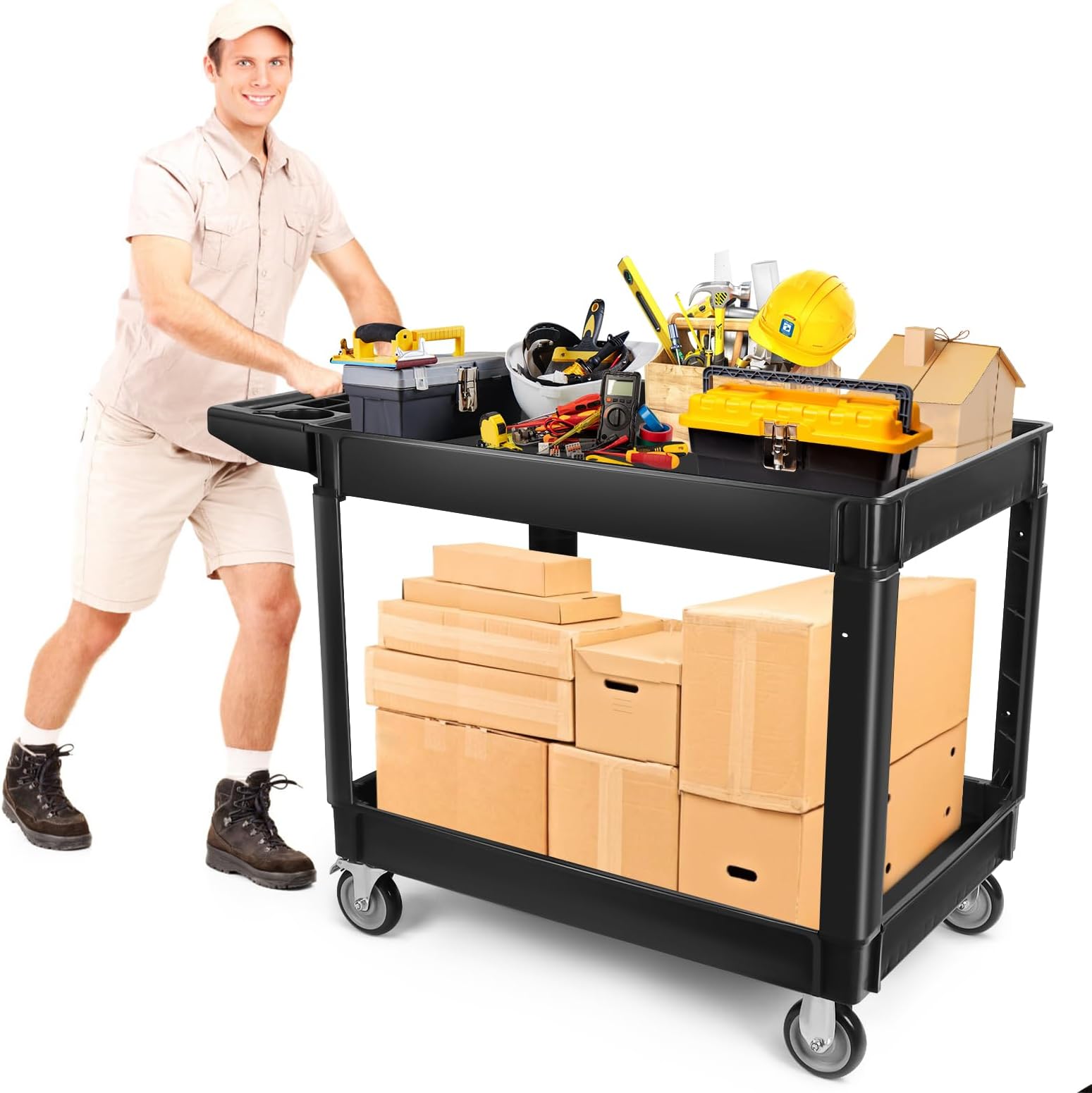 550lbs Heavy Duty Utility Cart on Wheels, Kalolary 2 Tier Extra ...