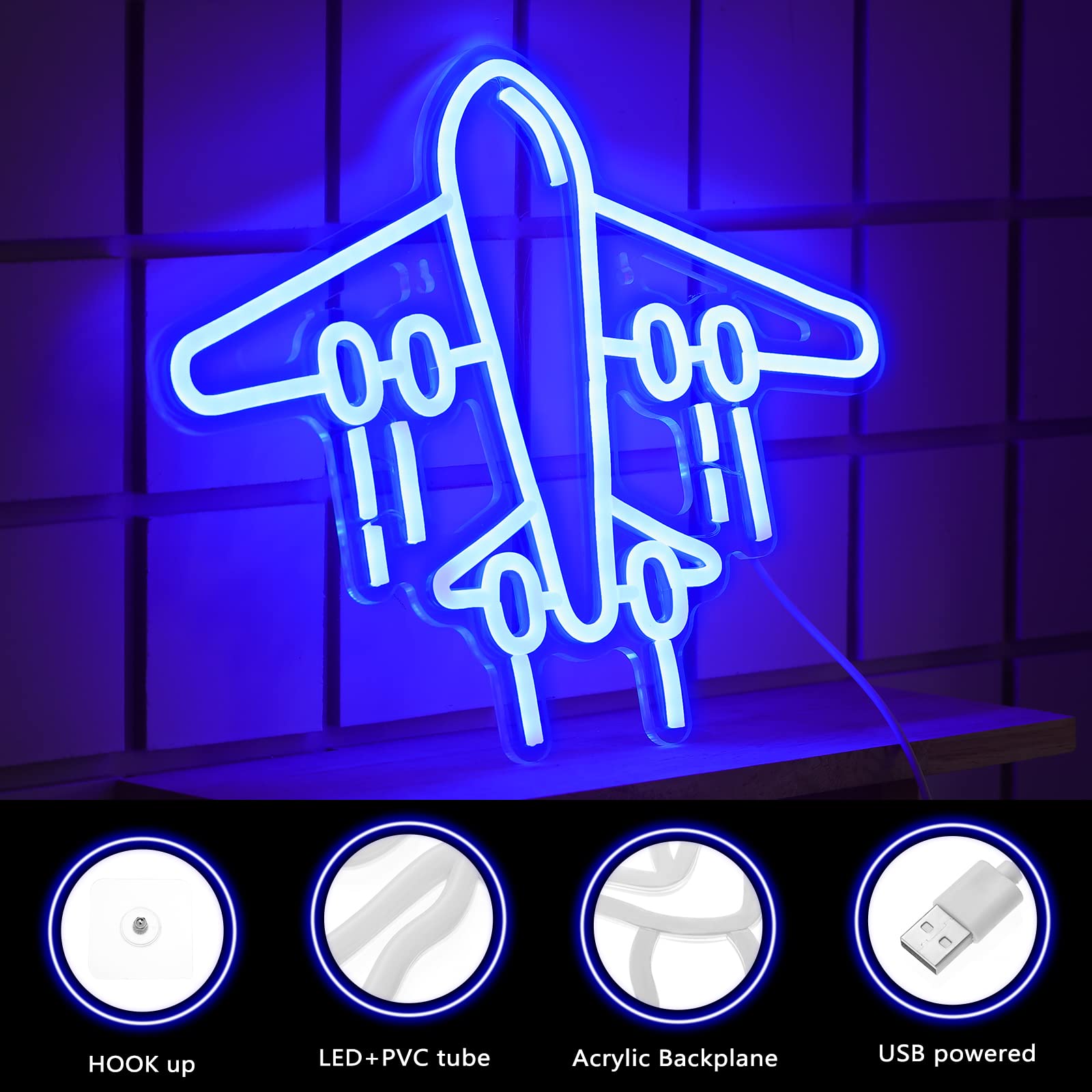 Snapklik.com : Airplane Neon Light Sign For Boys Room Airplane Night ...
