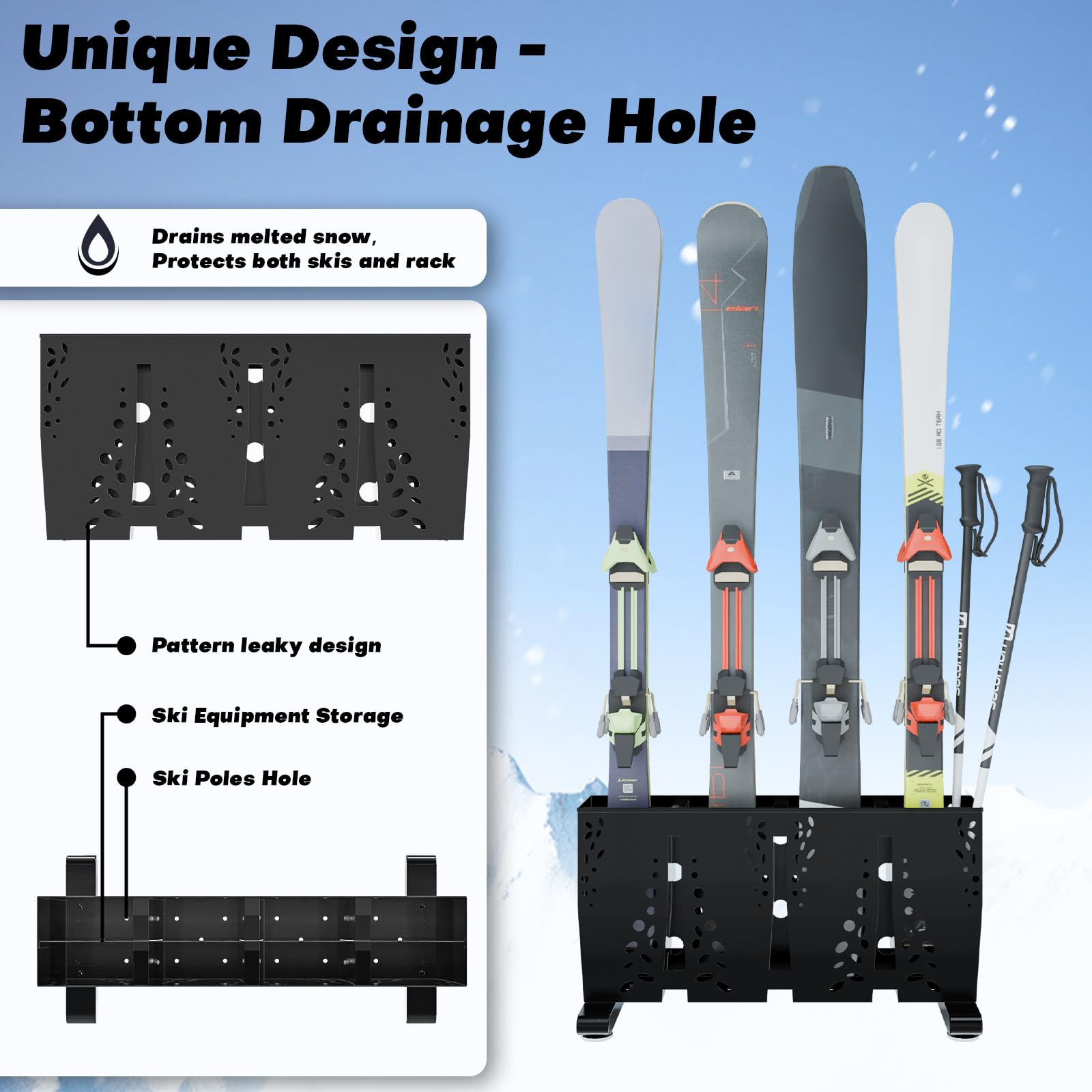 Snapklik.com : Heavy Duty Metal Ski Storage Rack, 4 Pair Freestanding ...