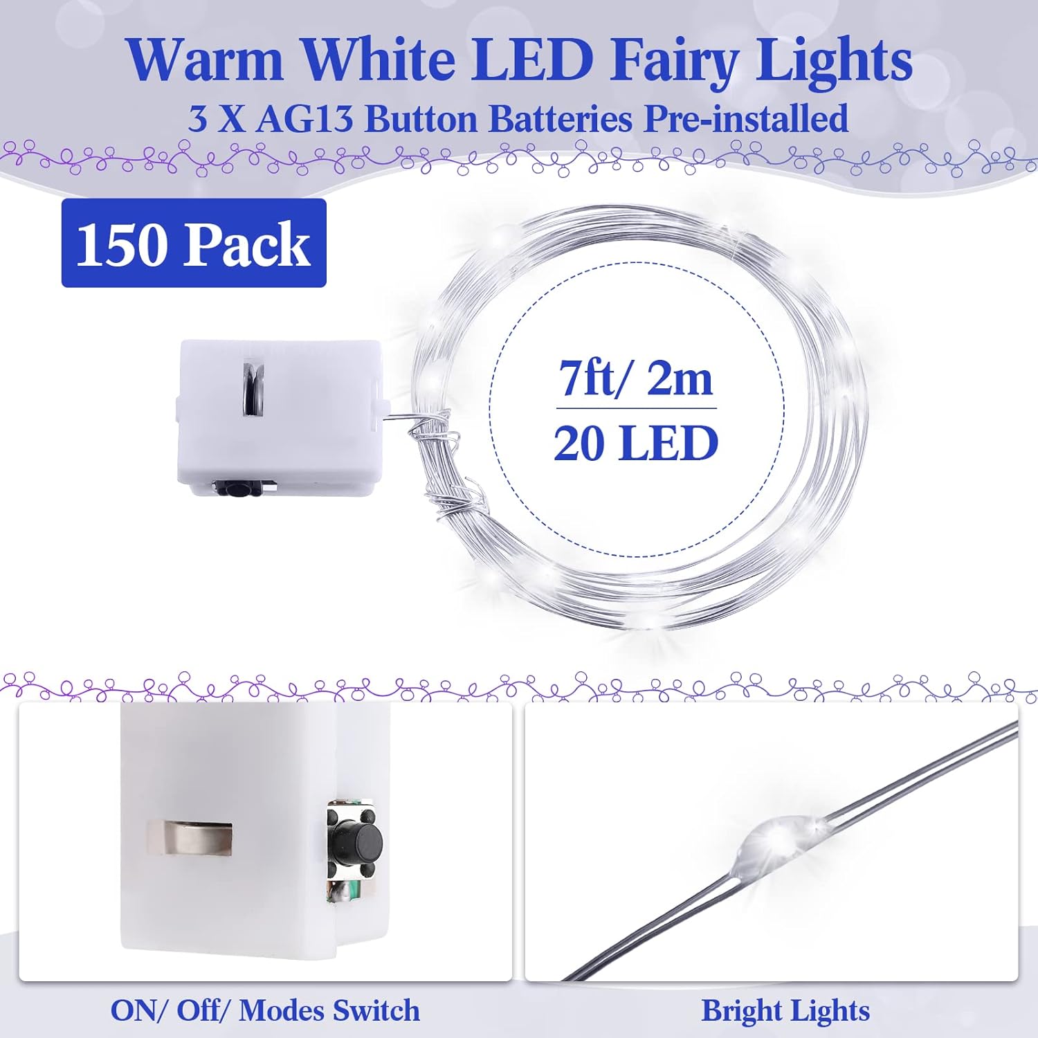 Buy 150 Pack Led Fairy Lights Battery Operated 3 Speed Modes, 7 Ft/ 2 M ...