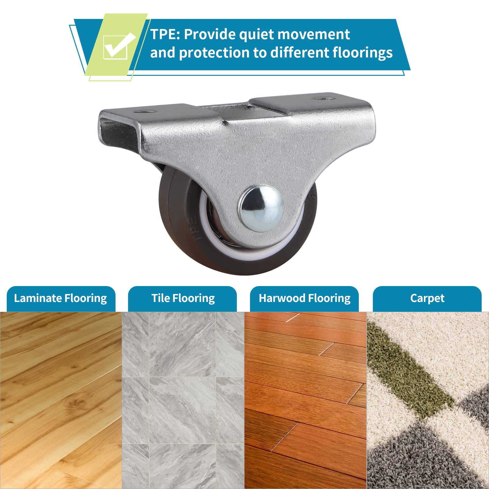 Snapklik.com : 8-Pack Rigid Caster 1", Low Profile Caster Wheel, Top ...