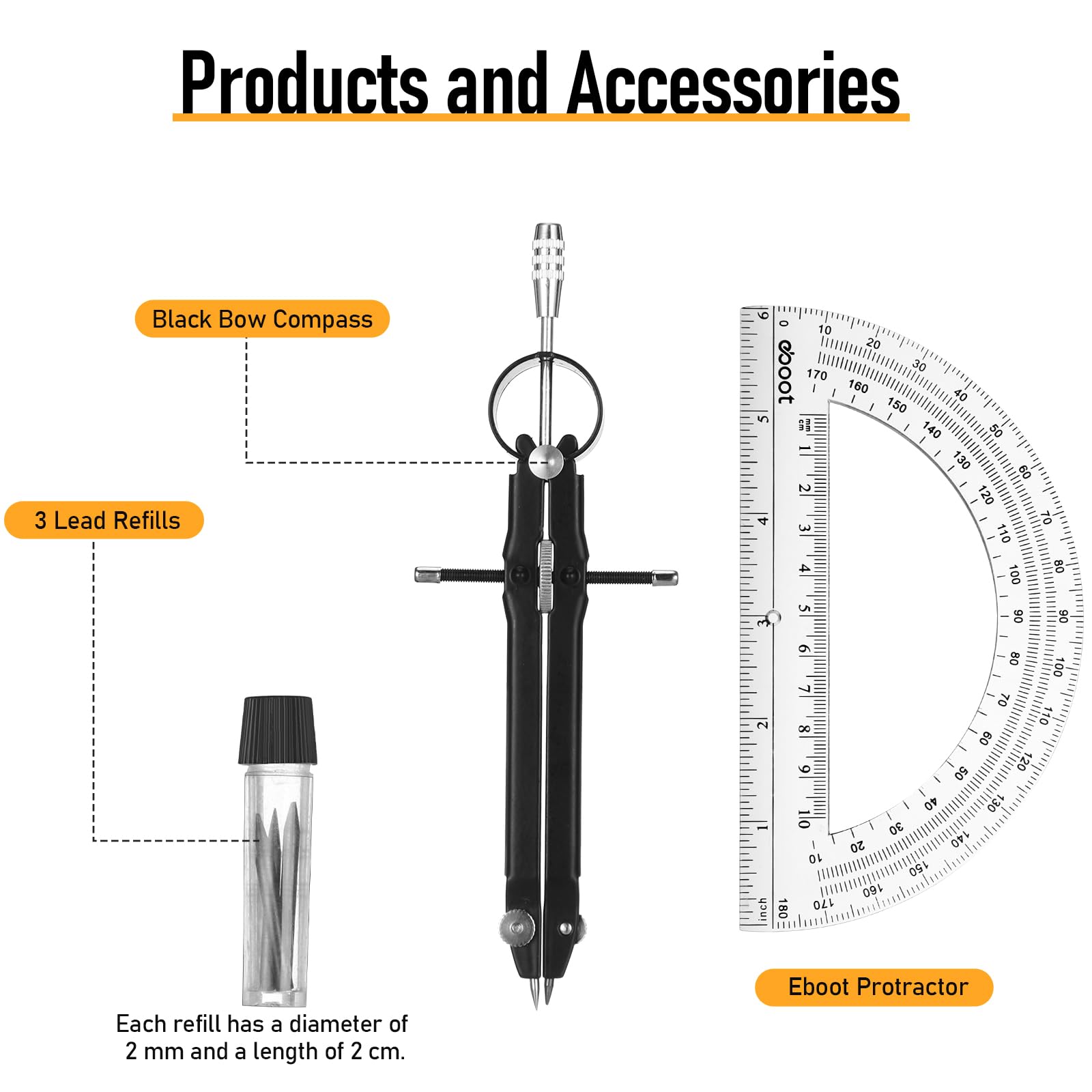 Snapklik.com : EBOOT Student Geometry Math Set, Drawing Compass And 6 Inch Clear Swing Arm ...