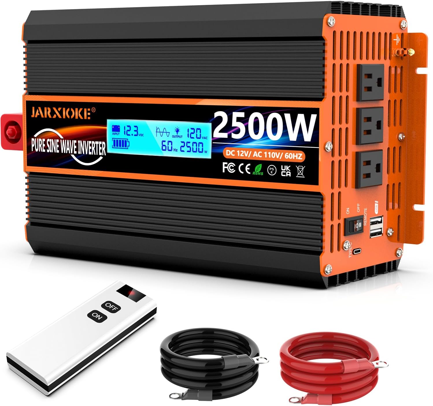 Amazon.com: 2500 Watt Pure Sine Wave Inverter 12V DC to 120V AC, 2500W ...