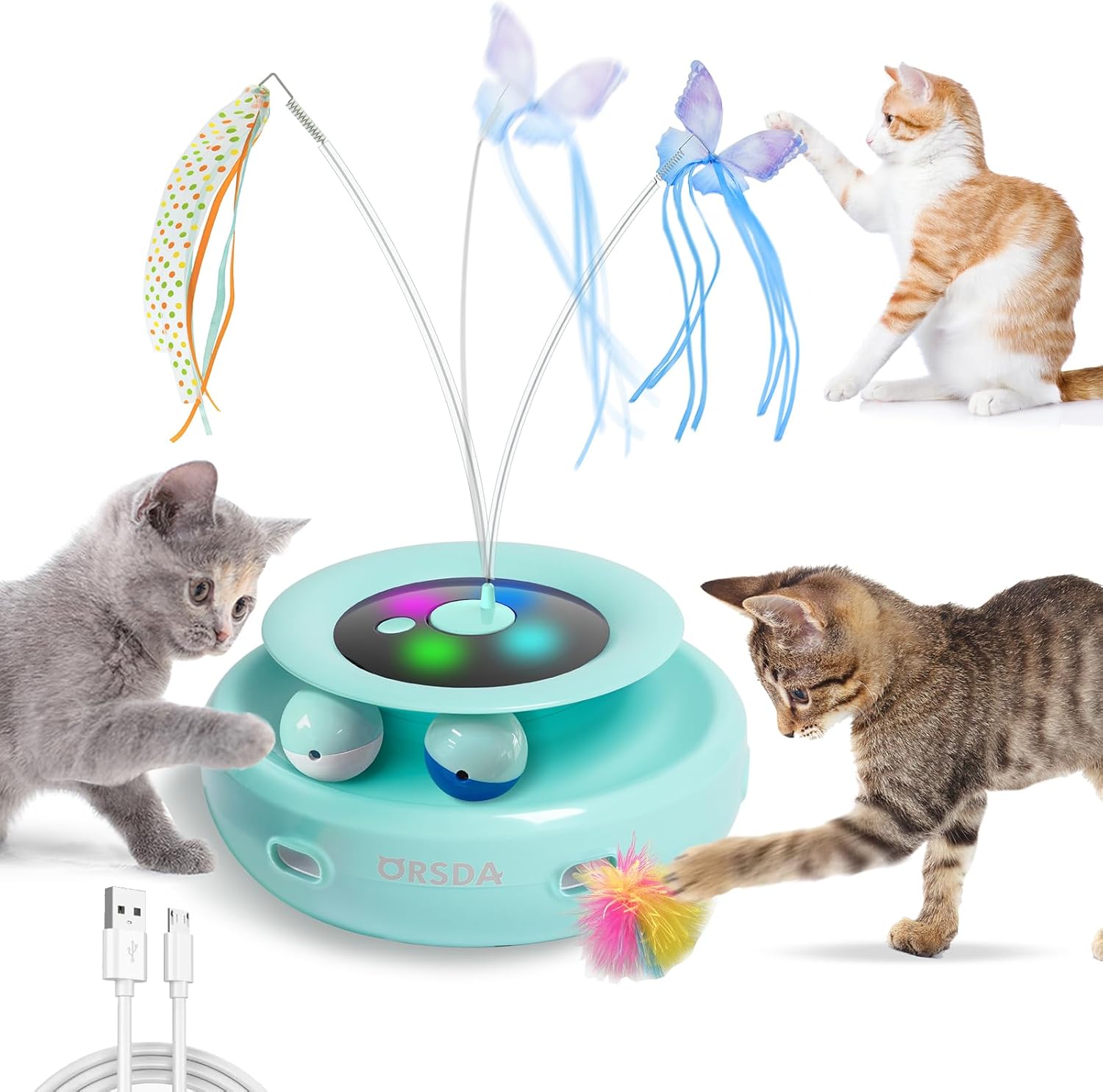 ORSDA 3-in-1 Cat Toys Rechargeable, Interactive Cat Toys for Indoor Cats Automatic Kitten Toy ...