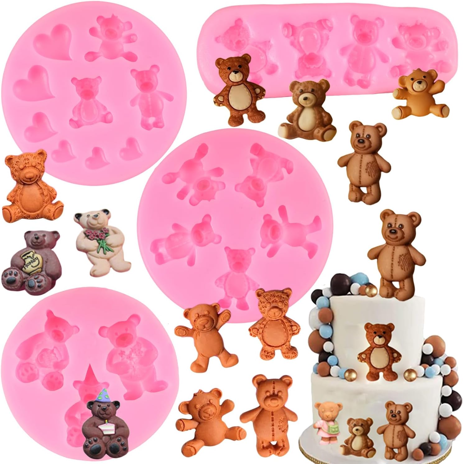 Amazon.com: FCKEMLDS Bear Silicone Mold Valentine’s Day Fondant Molds ...