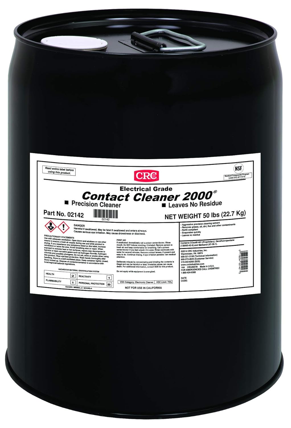 CRC Contact Cleaner 2000 Liquid Precision Cleaner, 5 Gallon Pail, Clear ...
