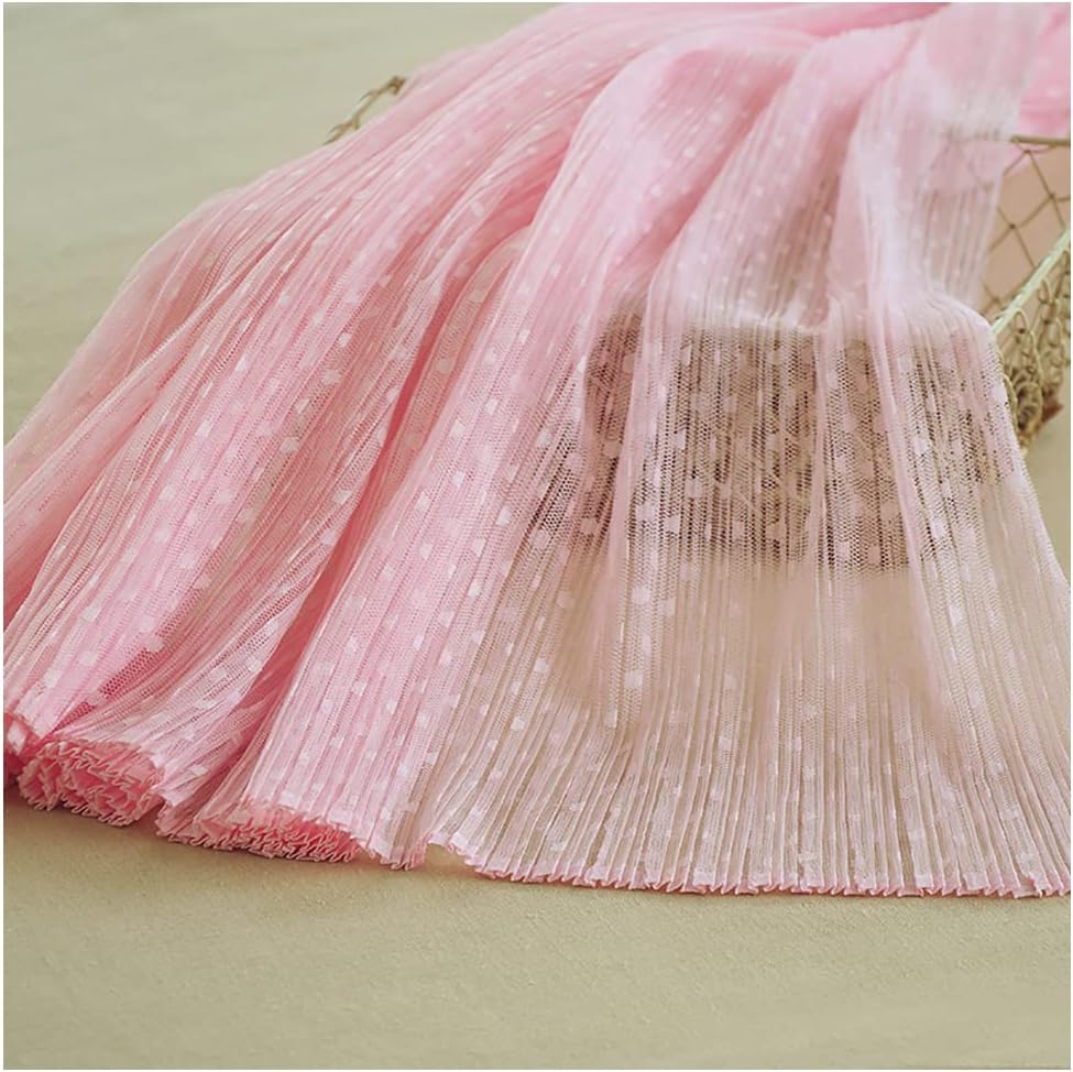 Amazon.com: Fine Pleated Mesh Fabric 2 Meters Pink Ruffled Polka Dot ...