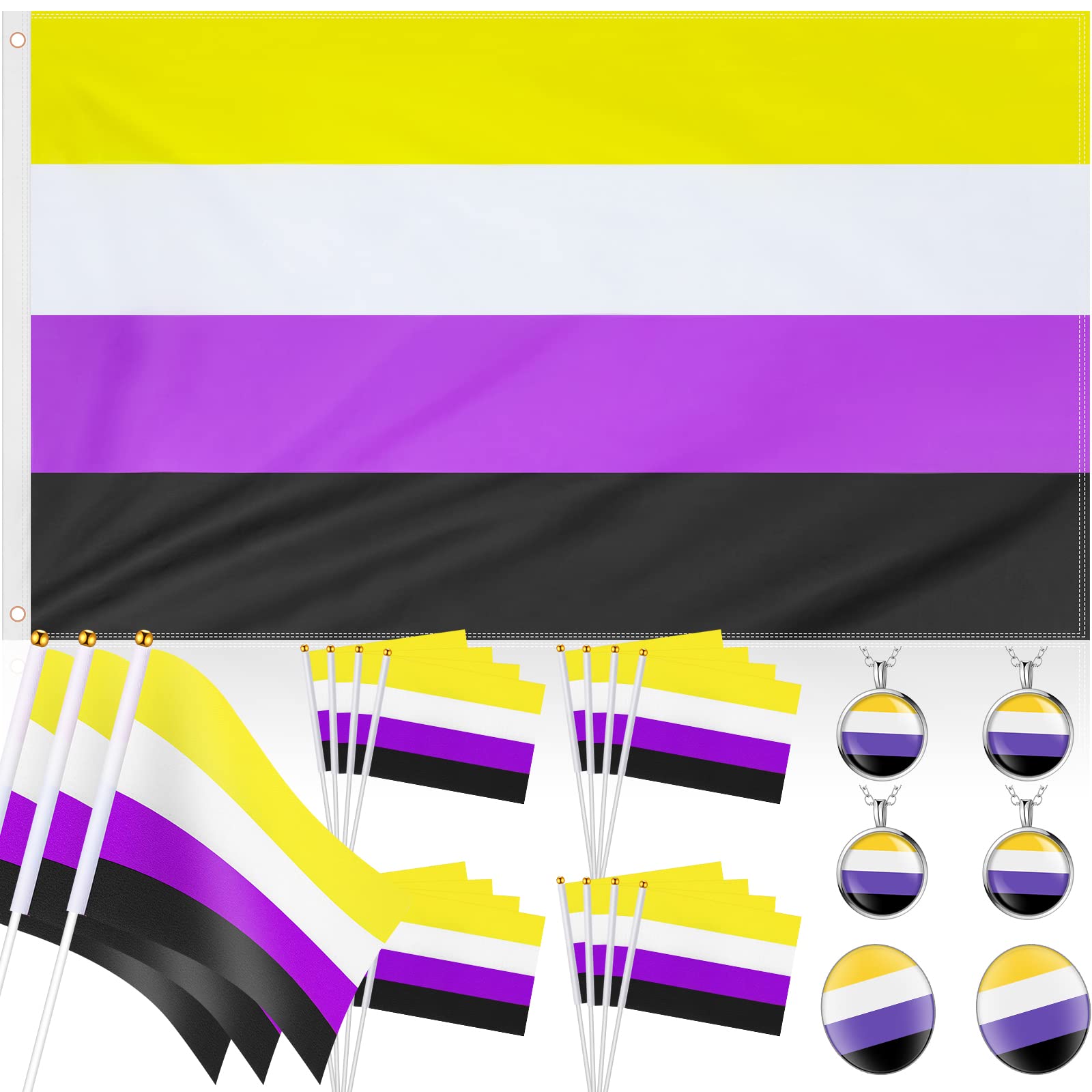 Buy 25 Pcs Nonbinary Rainbow Pride Set with 3 x 5 ft Nonbinary Pride 5.5 x 8.3 Inch Mini Hand ...