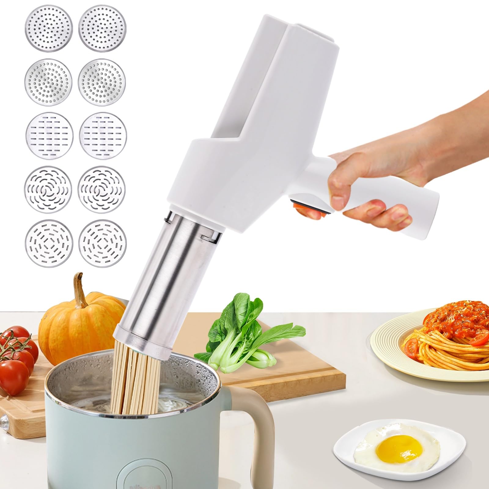 YUCHENGTECH Handheld Electric Pasta Maker with 10 Pasta Discs Portable ...