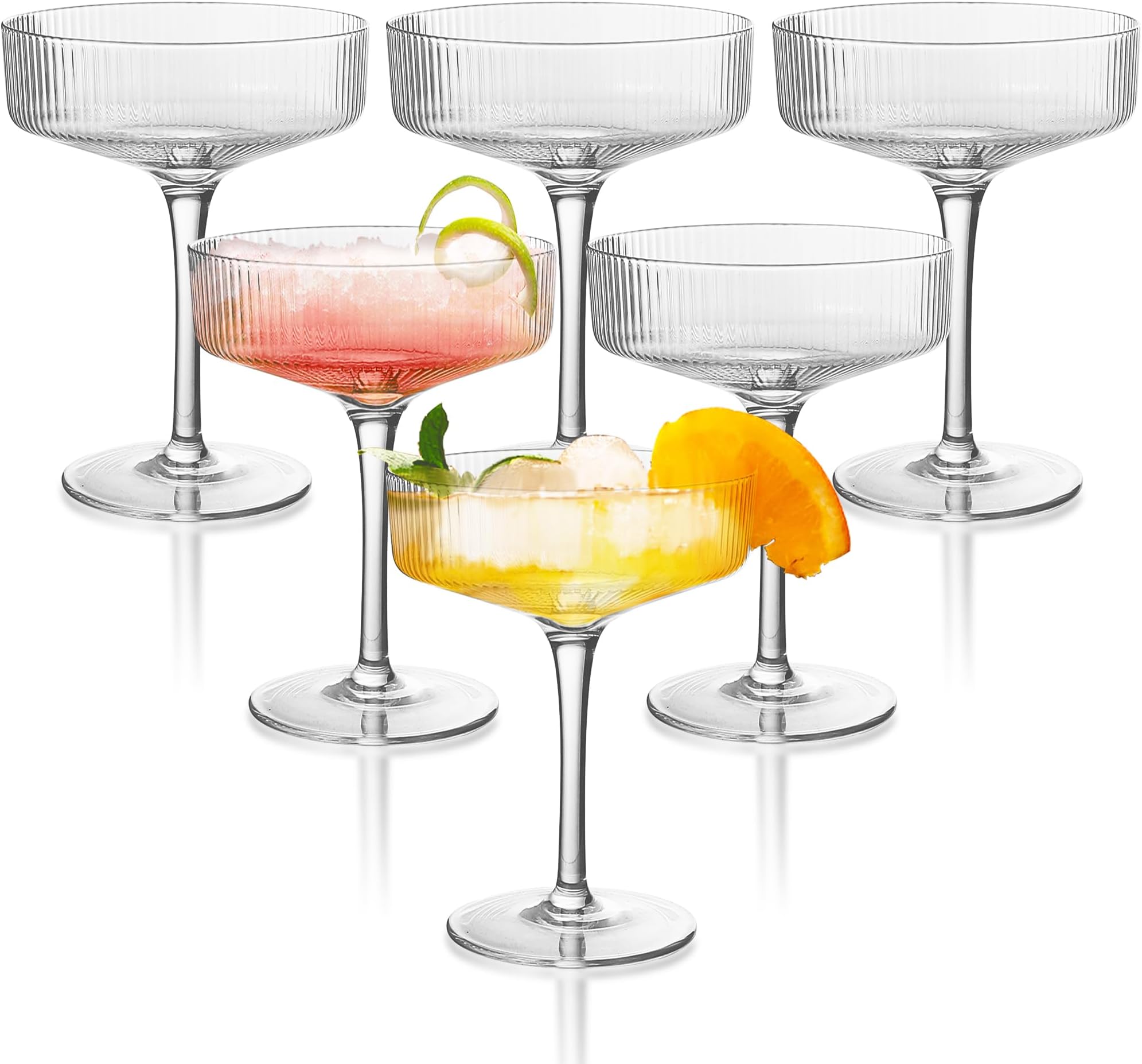 Amazon.com | YQ Ribbed Coupe Glasses Set of 8, 10 oz Glass Coupe ...