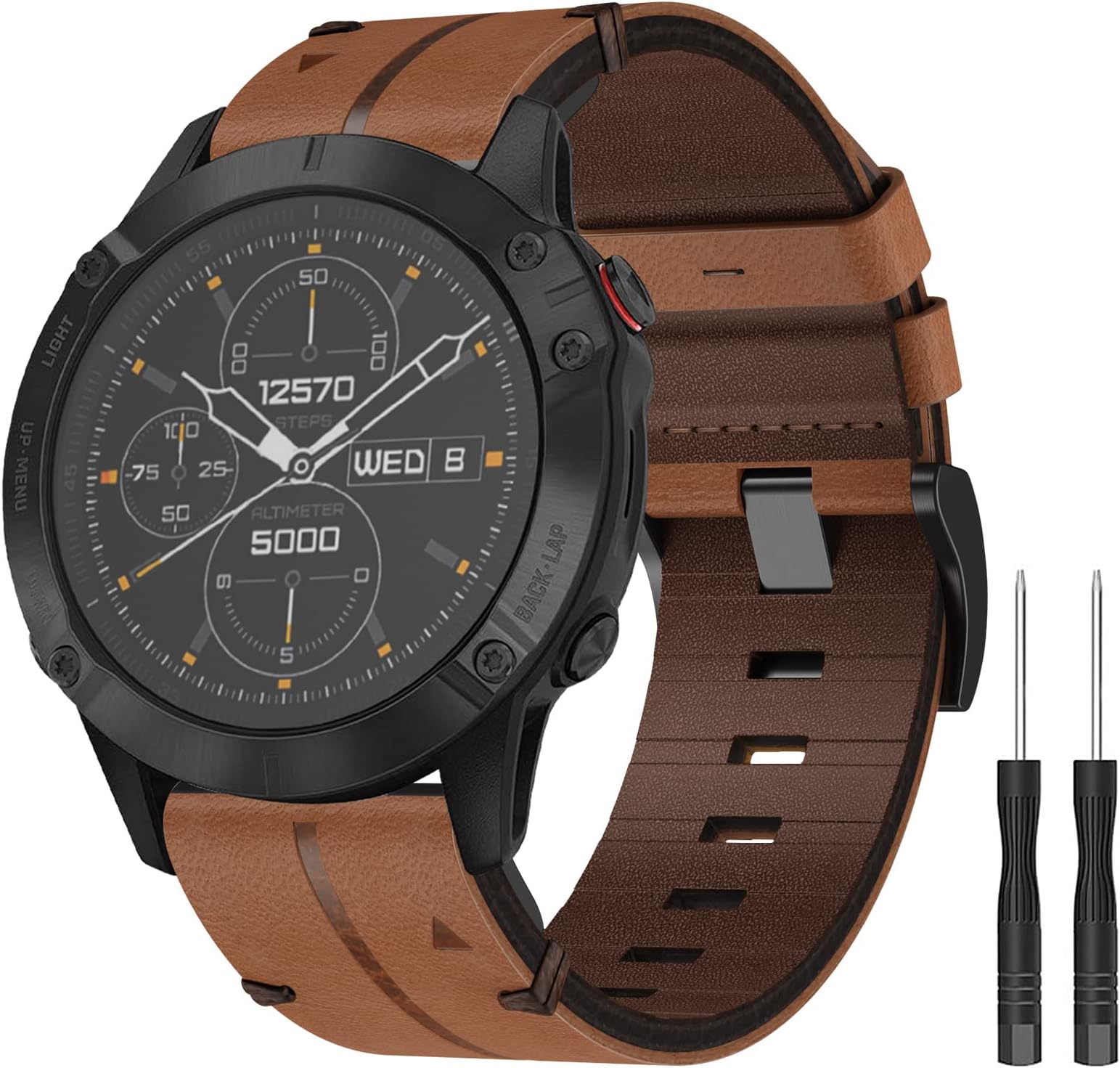 Kompatibel mit Garmin Fenix 6X Armband, 26mm Echte Leder Ersatzarmband ...