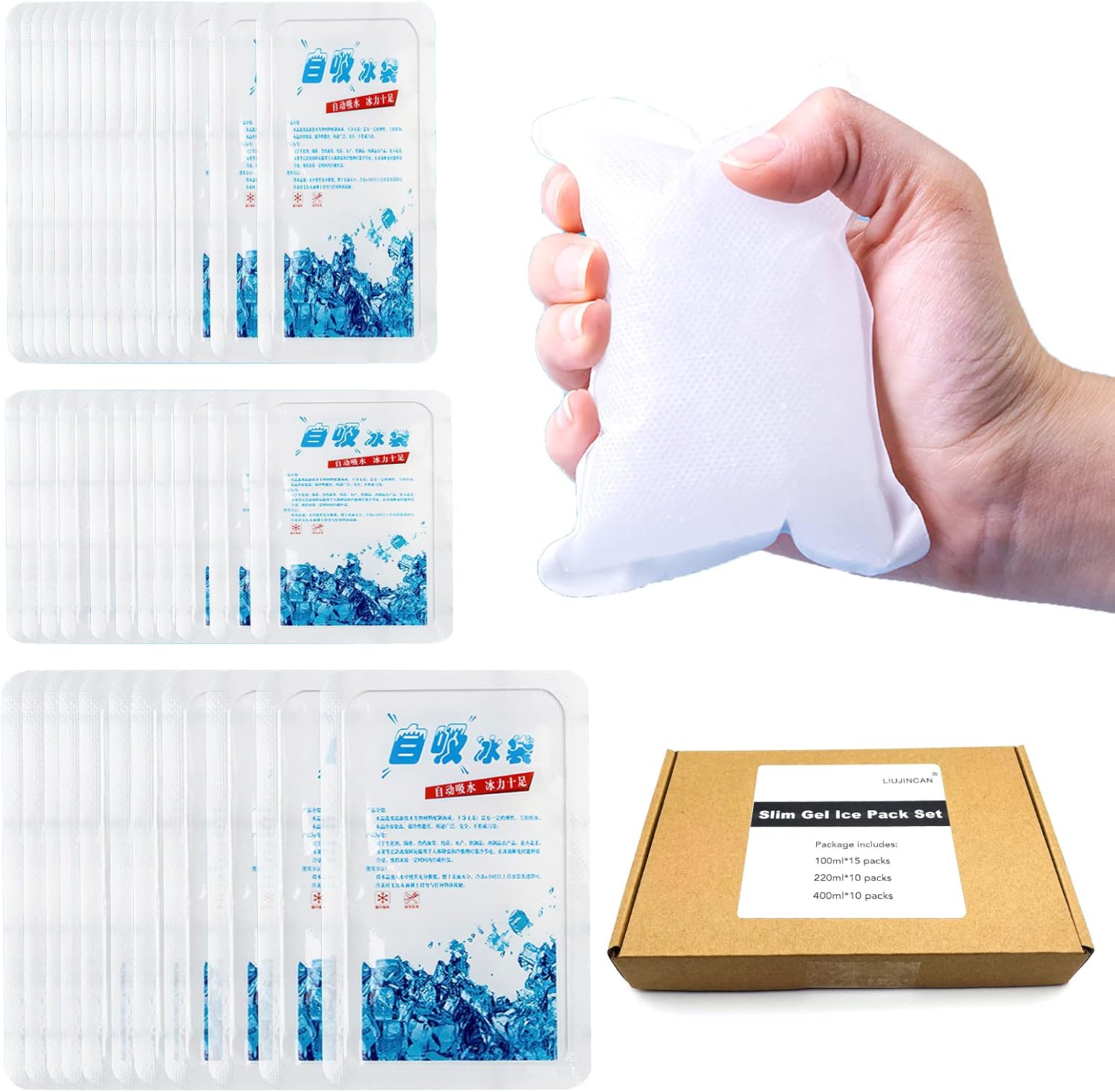 LIUJINCAN (35 Mixed Pack) Slim Gel Ice Pack Set for Lunch Box, Reusable ...