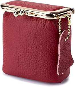 Amazon.com: Vintage Genuine Leather Coin Purse for Women Kiss Lock Mini ...