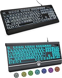 Amazon.com: KOPJIPPOM Large Print Wired Backlit Keyboard : Electronics