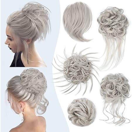 Messy Bun Hair Piece, HOOJIH 2PCS Tousled Updo with Tendrils Hair Bun ...