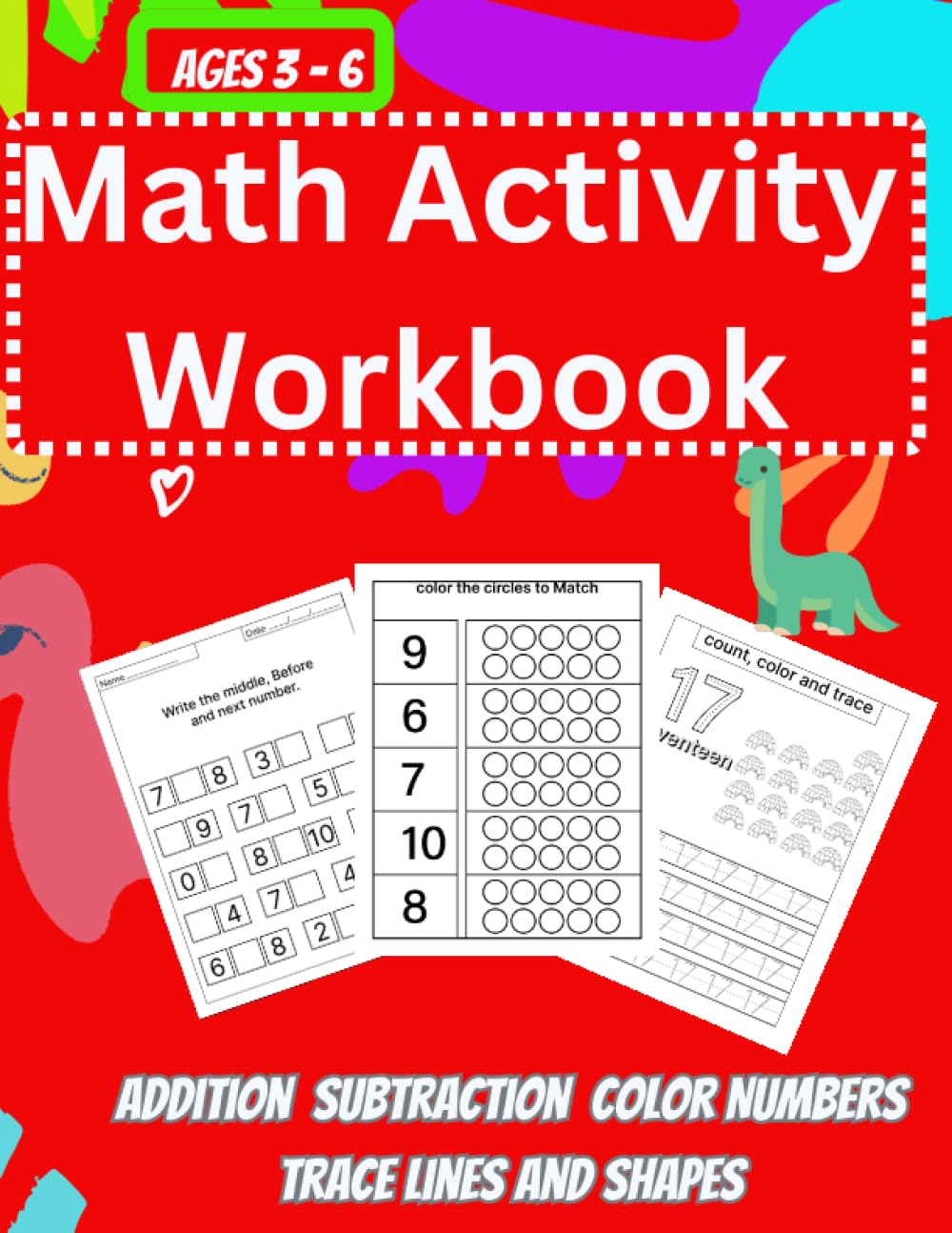 Math Activity Workbook, Line tracing, tracing shapes, writing numbers 1 ...