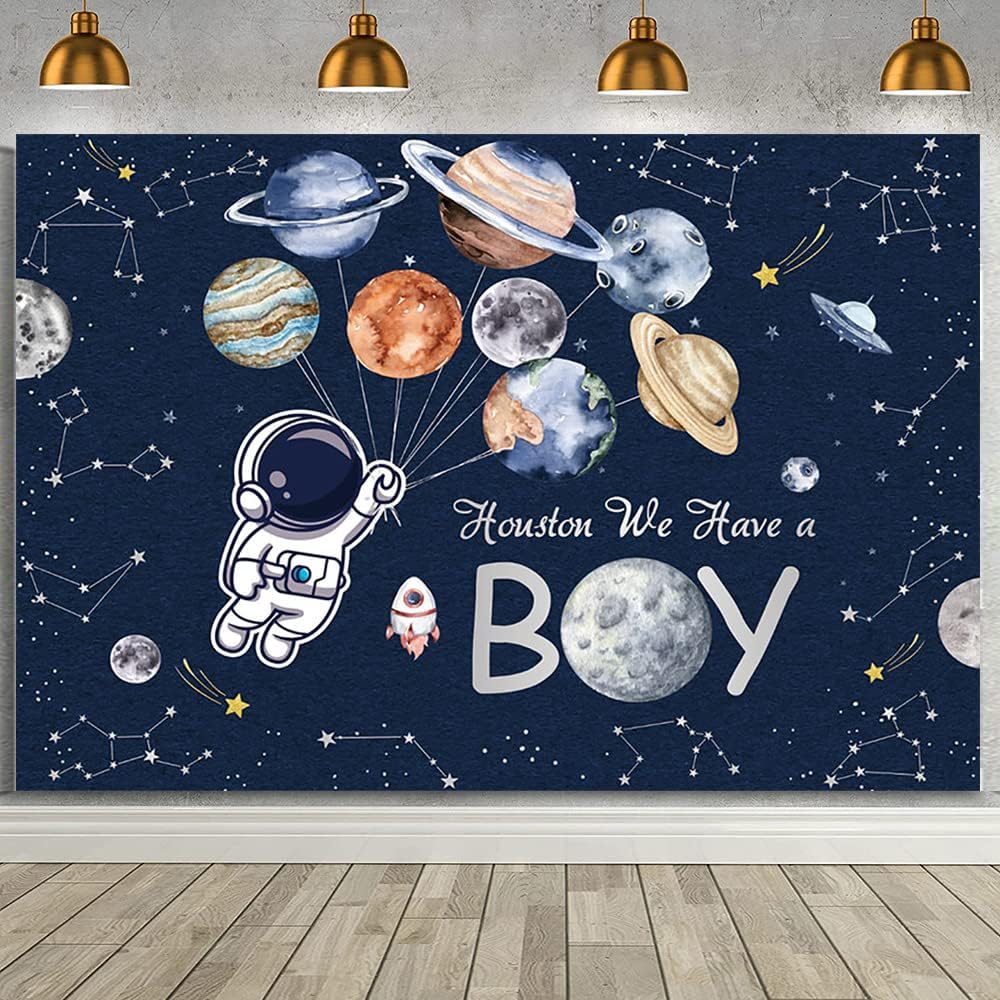 Amazon.com : MEHOFOND We Have A Boy Backdrop Outer Space Themed Baby ...